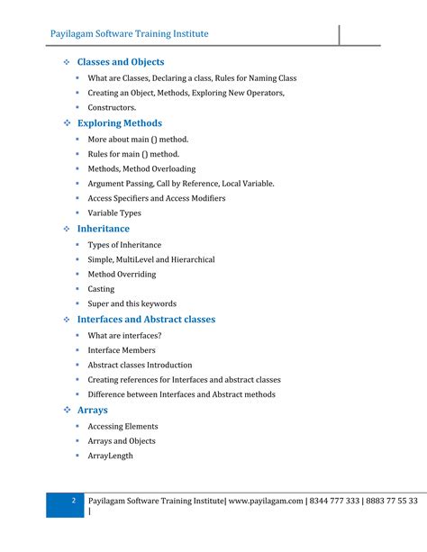 Java Training In Chennai Payilagam Syllabus Pdf Databases