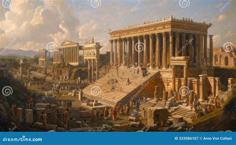 Roman Priests Performing Solemn Ceremony In Majestic Temple Interior