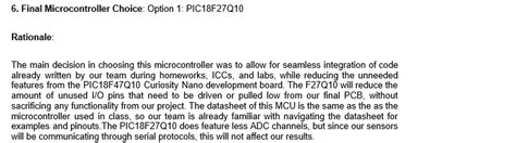 Microcontroller Selection Egr 314 Team 201