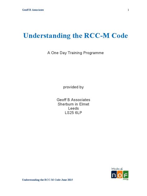 Understanding The Rcc M Code A One Day Training Programme Pdf Specification Technical