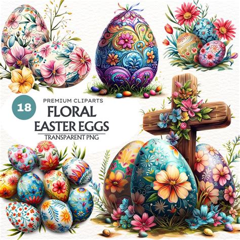 Floral Easter Eggs Clipart Bundle Printable Easter Clipart Png Easter Graphics Spring Designs