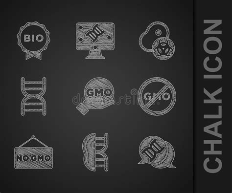 Set Gmo Genetically Modified Meat Dna Symbol No And Label For Bio