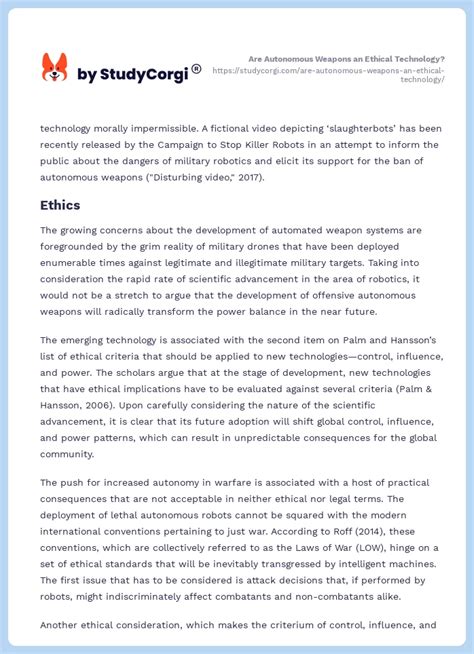 Are Autonomous Weapons An Ethical Technology Free Essay Example