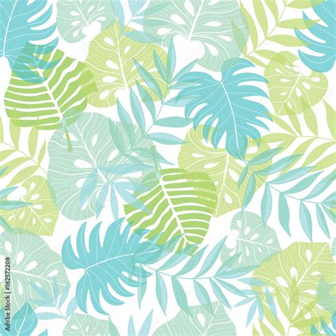 Vector Light Tropical Leaves Summer Hawaiian Seamless Pattern With