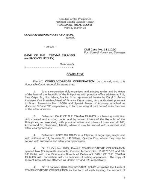 Complaint For Torts Sample Pdf Lawsuit Complaint