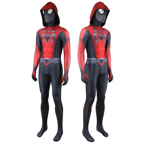 Spider Man 2 Spider Man Red Black Evolved Suit Costume Bodysuit Hood