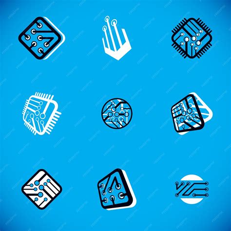 Premium Vector Set Of Microprocessor Scheme Abstract Logotypes