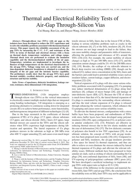 Pdf Thermal And Electrical Reliability Tests Of Air Gap Through Silicon Vias