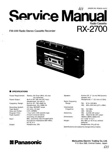 Manual Rx2700 Sm Panasonic En Free Download Borrow And Streaming