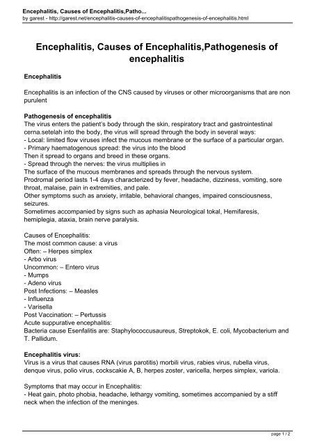 Encephalitis Causes Of Encephalitispathogenesis Of Encephalitis