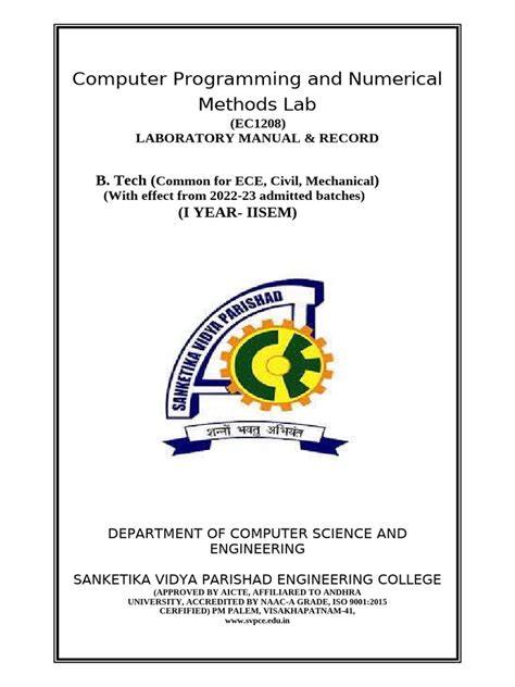 Computer Programming Lab Manual Pdf Engineering Computer Program
