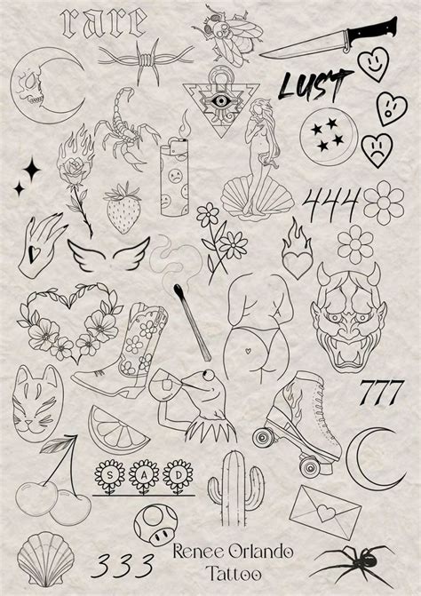Fineline Tattoo Flash In 2024 Flash Tattoo Sleeve Simple Tattoo