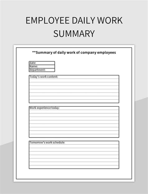 Employee Daily Work Summary Excel Template And Google Sheets File For Free Download Slidesdocs