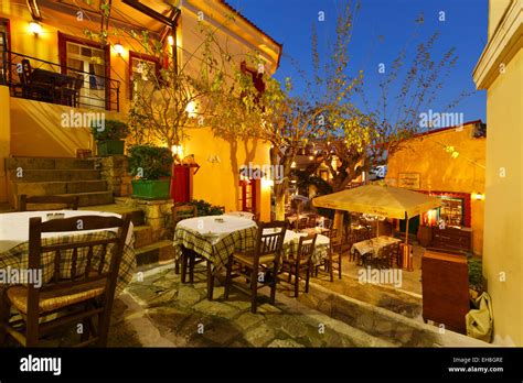 Restaurants In Plaka In Centre Of Athens Greece Stock Photo Alamy