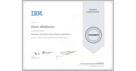 Omer Abdel Aziz On Linkedin Completion Certificate For Databases And Sql For Data Science With