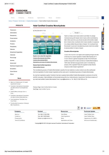 Halal Certified Creatine Monohydrate Pdf