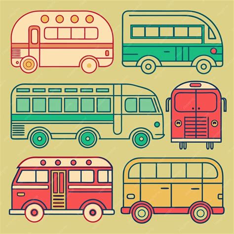 Set Of Six Cartoon Buses Premium Ai Generated Vector