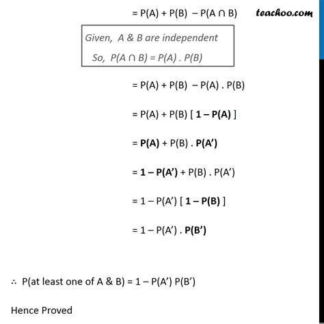 Example 14 Probability Of Atleast One Of A B Is 1 P A P B