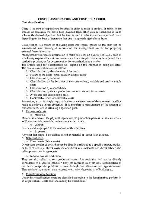 Cost Classification And Behaviour Analysis Key Concepts Explained
