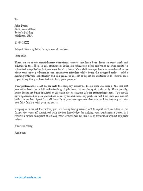 Warning Letter For Operational Mistake 2 Pdf