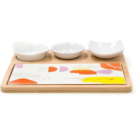 Tabla Aperitivo Bambu Ceramica 3 Boles Kaleido Quid Al Por Mayor ≫