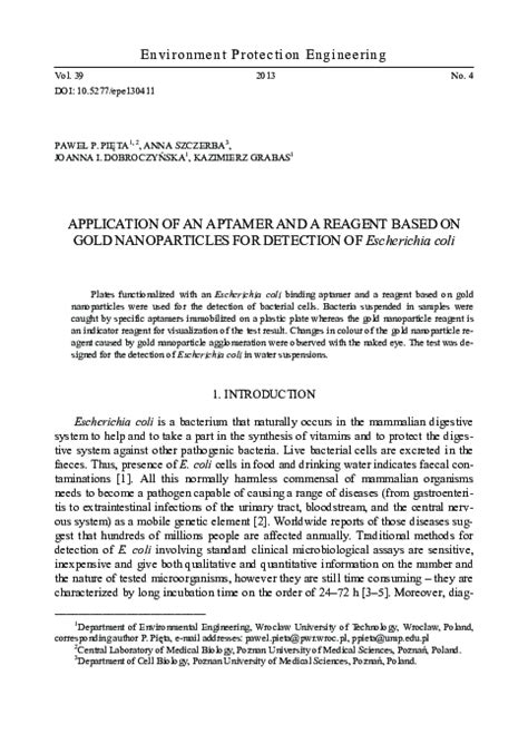 Pdf Application Of An Aptamer And A Reagent Based On Gold Nanoparticles For Detection Of