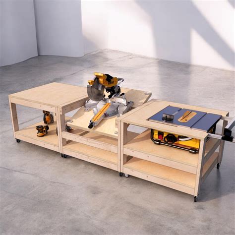 Mobile Miter Saw Router And Table Saw Workbench Plans Diy Woodworking