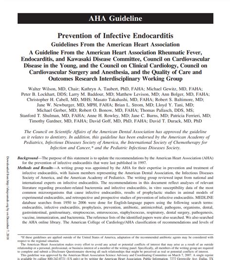 Prevention Of Infective Endocarditis Aha 2007 Guideline Heart University