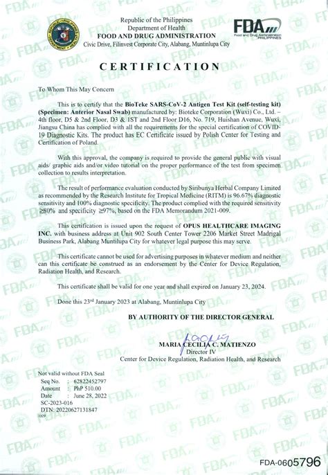 A New Certification！bioteke Has Got Philippines Fda Certification