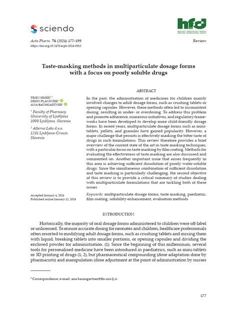 Tastemasking Methods In Multiparticulate Dosage Forms With A Focus On