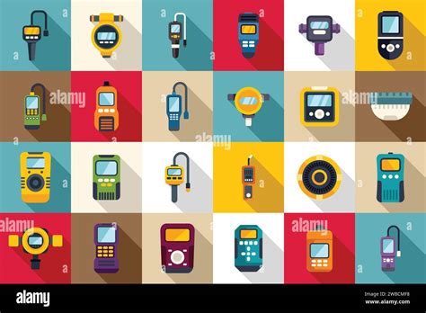 Gas Detector Icons Set Flat Vector Meter Instrument Home Leak