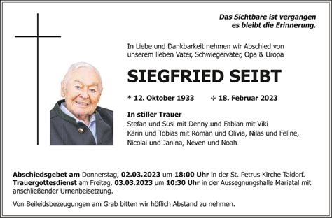Traueranzeigen Von Siegfried Seibt Schwaebische De Trauerportal