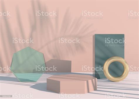화장품 프리젠 테이션을위한 손바닥 잎 그림자와 연단 빈 쇼케이스 받침대 배경 모의 3d 렌더링 0명에 대한 스톡 사진 및 기타 이미지 Istock