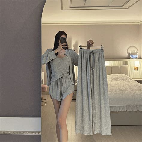 [4ps 캡내장] 여리 골지 나시 가디건 팬츠 세트 잠옷 홈웨어 파자마 에이블리