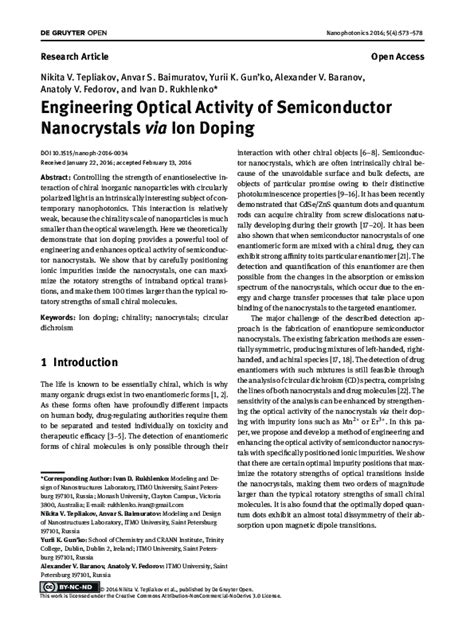 Pdf Engineering Optical Activity Of Semiconductor Nanocrystals Via
