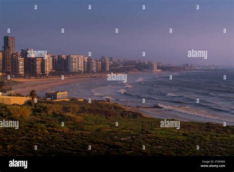 The Scenic Evening On The Mediterranean Coast At Beirut The Capital Of