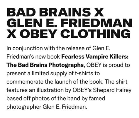 Bad Brains X Glen E Friedman X Obey Clothing Salad Days Magazine