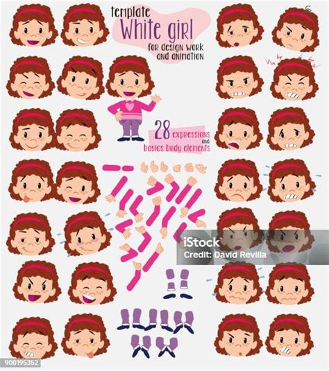 스웨터와 흰 소녀입니다 20 8 식과 기본 바디 요소 디자인 작업 및 애니메이션에 대 한 템플릿 벡터 일러스트 격리를 재미 있는 만화 캐릭터입니다 공주에 대한 스톡 벡터