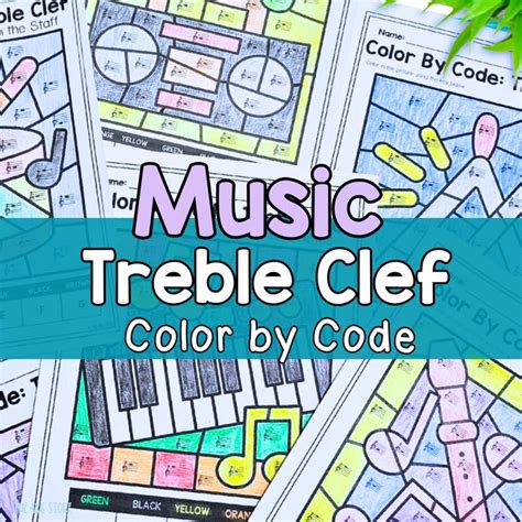 Color By Code Treble Clef Line And Space Note Music Coloring Pages Etsy