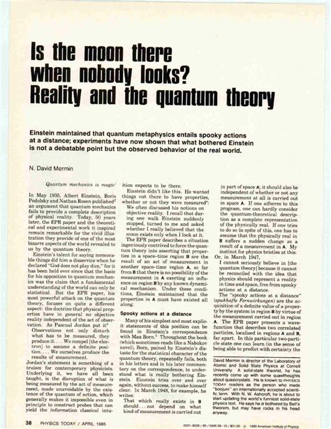 Is The Moon There When Nobody Is Looking David Mermin 1985 Is The