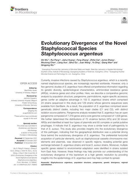 Pdf Evolutionary Divergence Of The Novel Staphylococcal Species Staphylococcus Argenteus