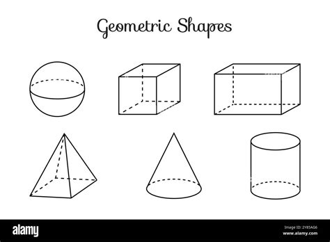 Thin Line 3d Geometric Shapes Of Sphere Cube Cuboid Pyramid Cone
