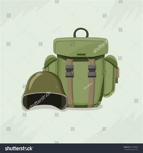 Military Ammunition Backpack Helmet Vector Illustration Stock Vector