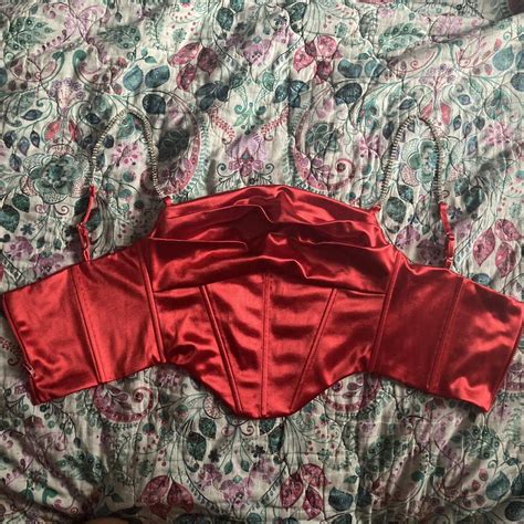 Ruby Red Stretchy Corset With Rhinestone Straps Depop