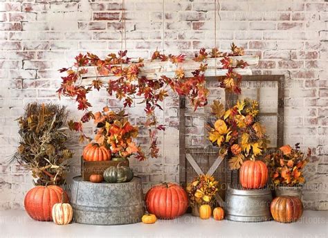 Fall Themed Photography Backdrop Leaves Pumpkins Etsy Rustic Fall