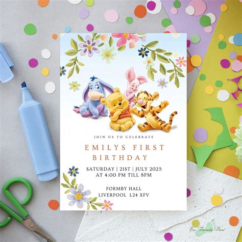 Winnie The Pooh Birthday Invitation Editable Template Digital