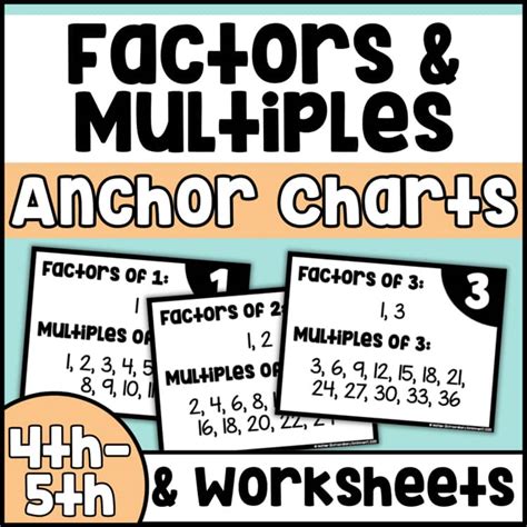 Factors And Multiples Anchor Chart Posters Worksheets 4th 5th Grade