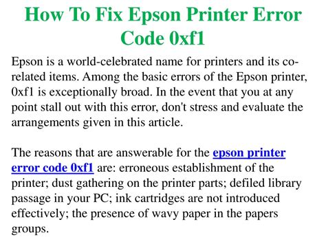Ppt Steps To Troubleshoot Epson Error Code 0xf1 Powerpoint