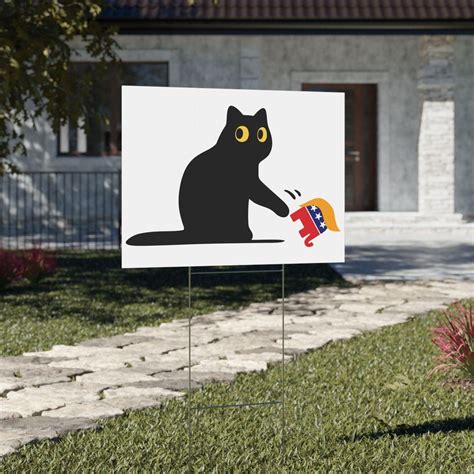 Kamala Harris 2024 Yard Sign With Black Cat Knocking Over Maga Gop
