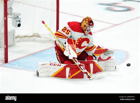Calgary Flames Goaltender Jacob Markstrom Reaches Out To Glove A Shot